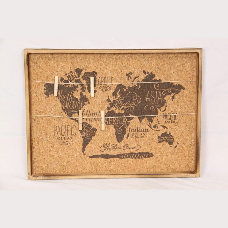 World Map Photo Hanging Cork Peg Board 40 X 30 Cm | Dalisay