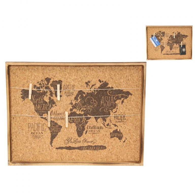 World Map Photo Hanging Cork Peg Board 40 X 30 Cm | Dalisay