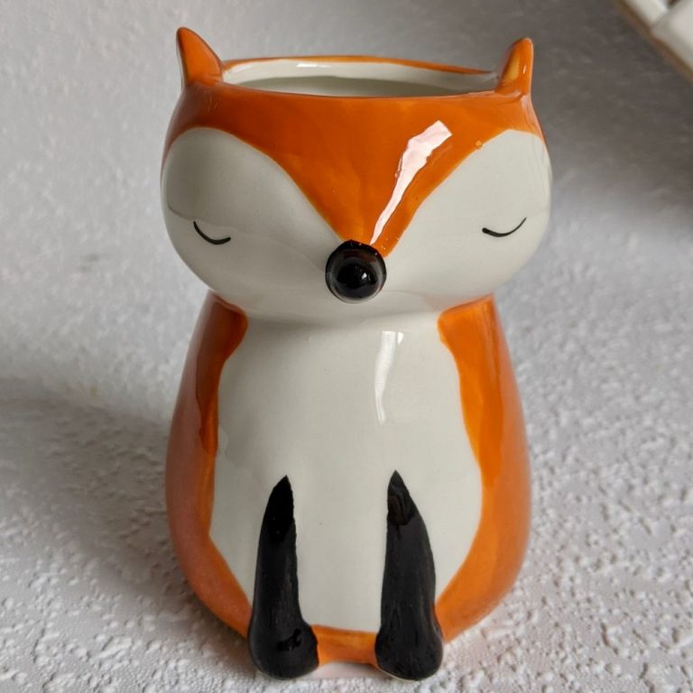 White Orange Ceramic Fox Pot Planter, 10cm | Dalisay