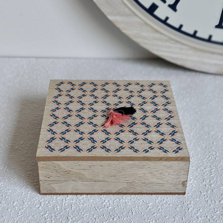 Boho Pink Blue Tassels Timber Decorative Trinket Box | Dalisay