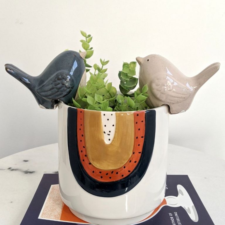 Blue Pink Bird Ceramic Pot Planter Sitter - Set Of 2 | Dalisay