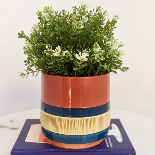 Boho Navy Stripes Ceramic Pot Planter, 13cm | Dalisay