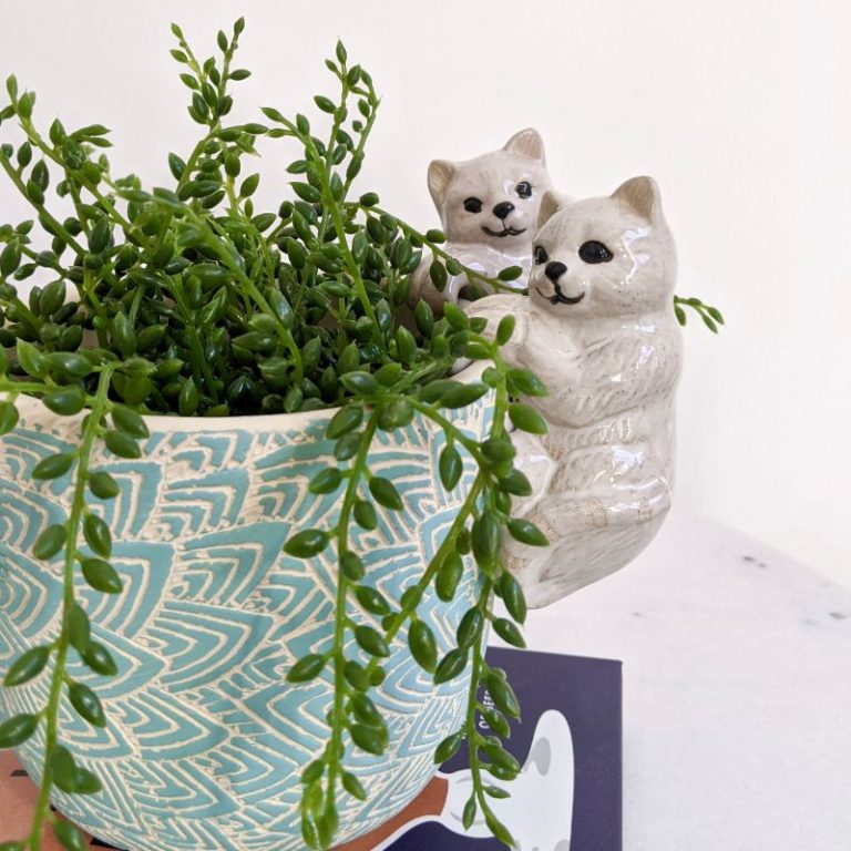 White Pink Kitty Cat Ceramic Pot Planter Sitter - Set Of 2 | Dalisay