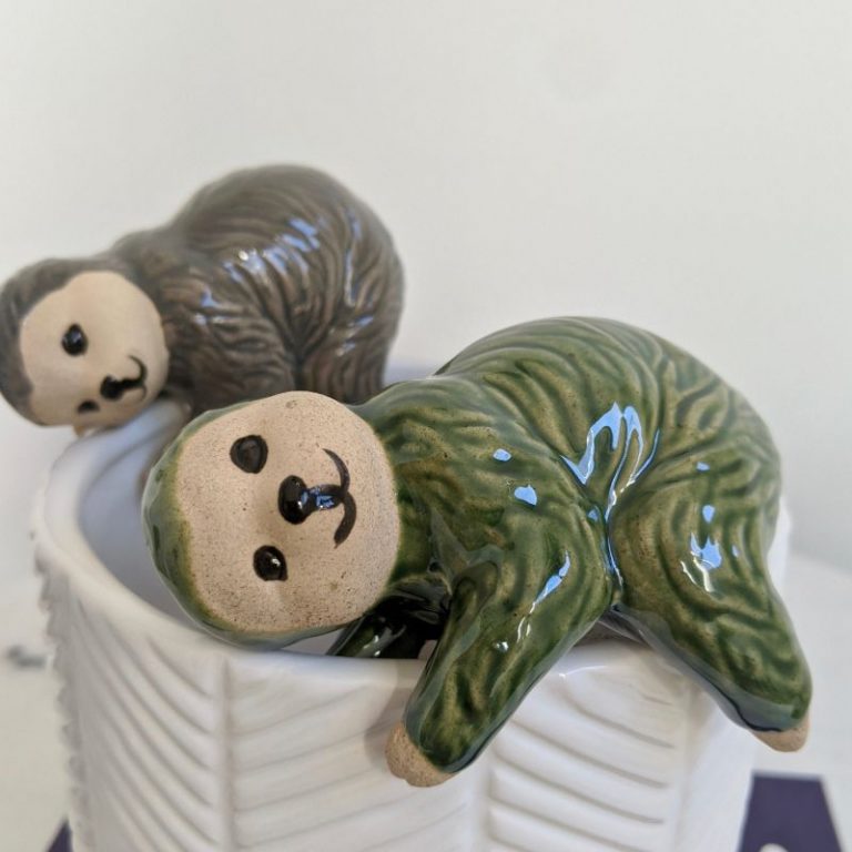 Grey Green Sloth Ceramic Pot Planter Sitter - Set Of 2 | Dalisay