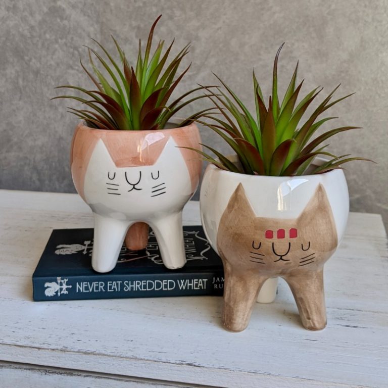 White Brown Kitty Cat Ceramic Pot Planter, 11cm | Dalisay