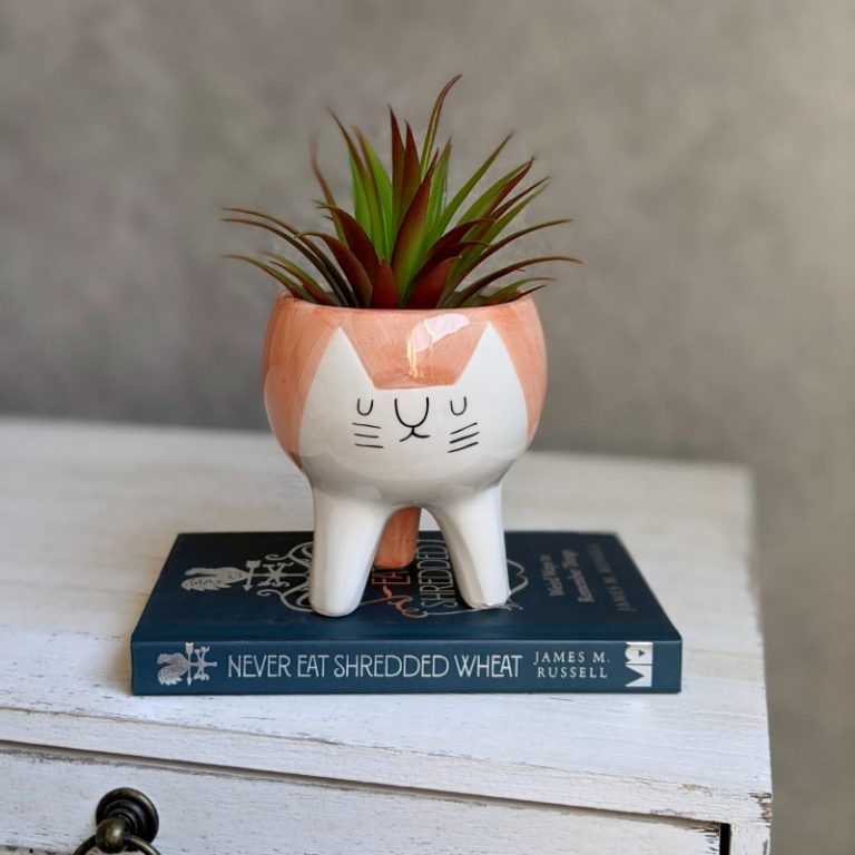White Brown Kitty Cat Ceramic Pot Planter, 11cm | Dalisay