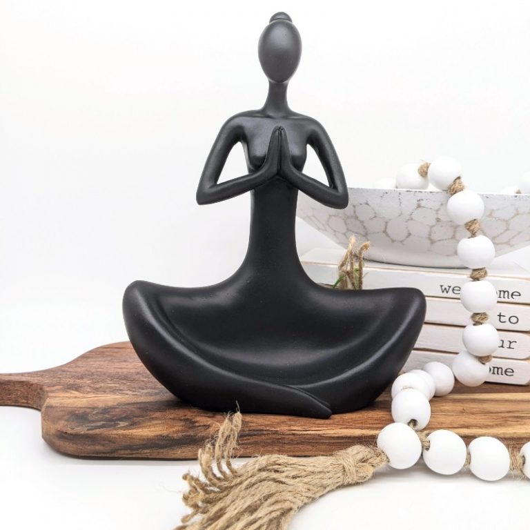 Black Yoga Lady Namaste Sculpture Statue, 24cm | Dalisay