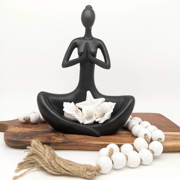 Black Yoga Lady Namaste Sculpture Statue, 24cm | Dalisay