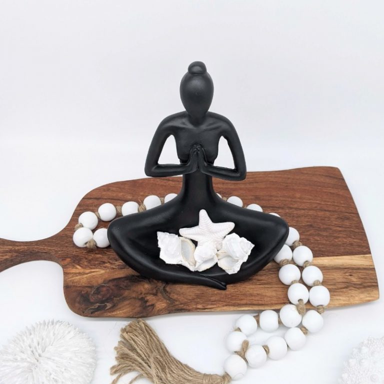 Black Yoga Lady Namaste Sculpture Statue, 24cm | Dalisay