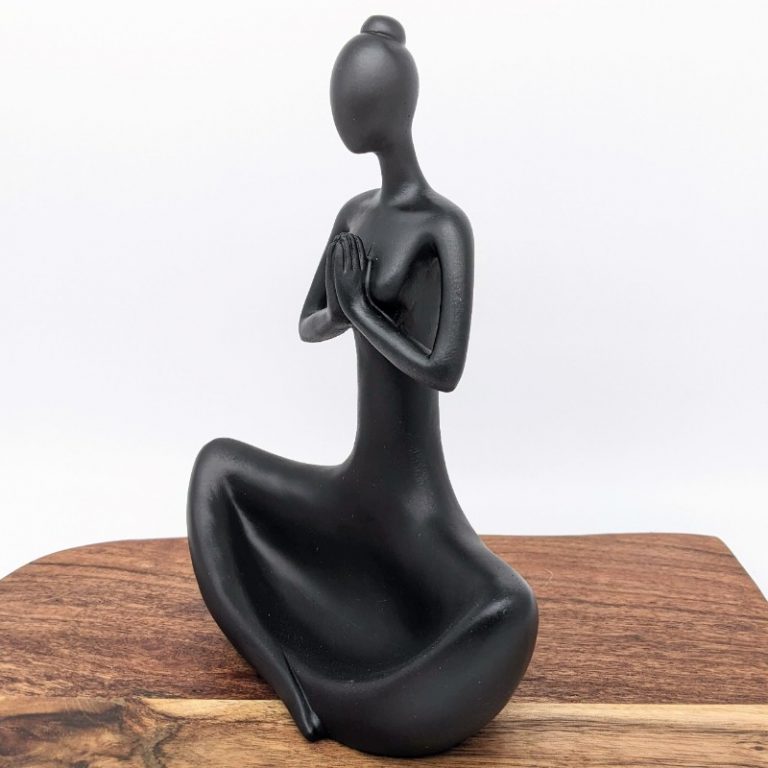Black Yoga Lady Namaste Sculpture Statue, 24cm | Dalisay
