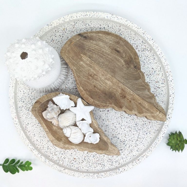 Wooden Sea Shell Tray - Set Of 2 | Dalisay