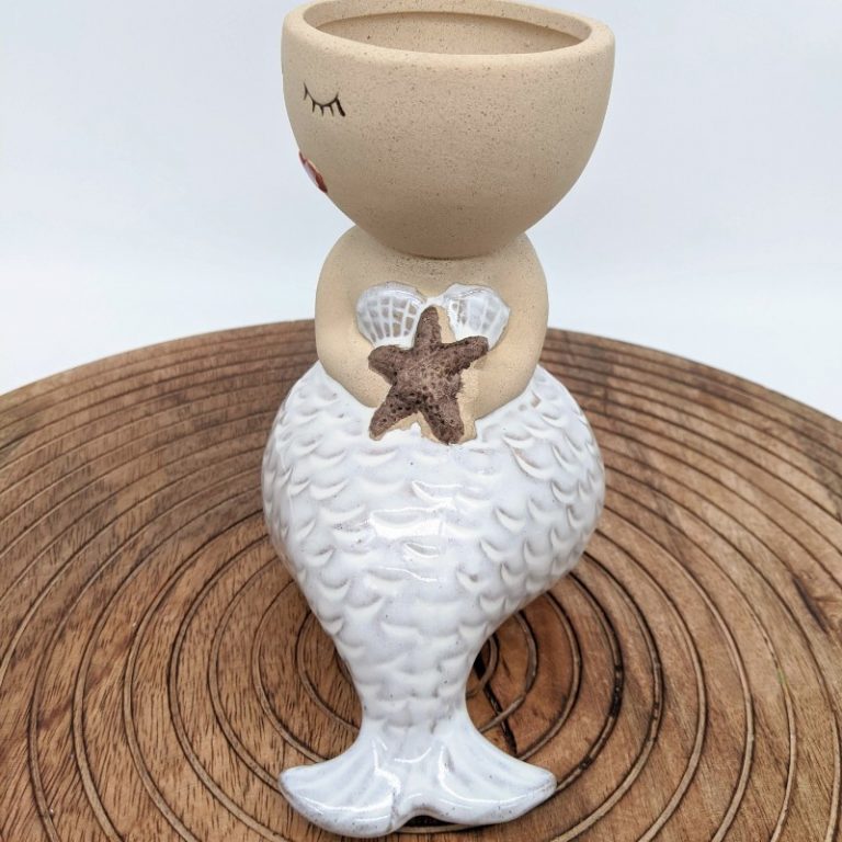 Sitting White Mermaid Planter Pot, 15cm | Dalisay