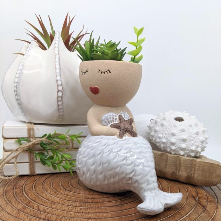 Sitting White Mermaid Planter Pot, 15cm | Dalisay