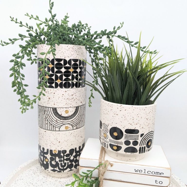 Terrazzo Look Black Aztec Planter Pot, 10cm | Dalisay