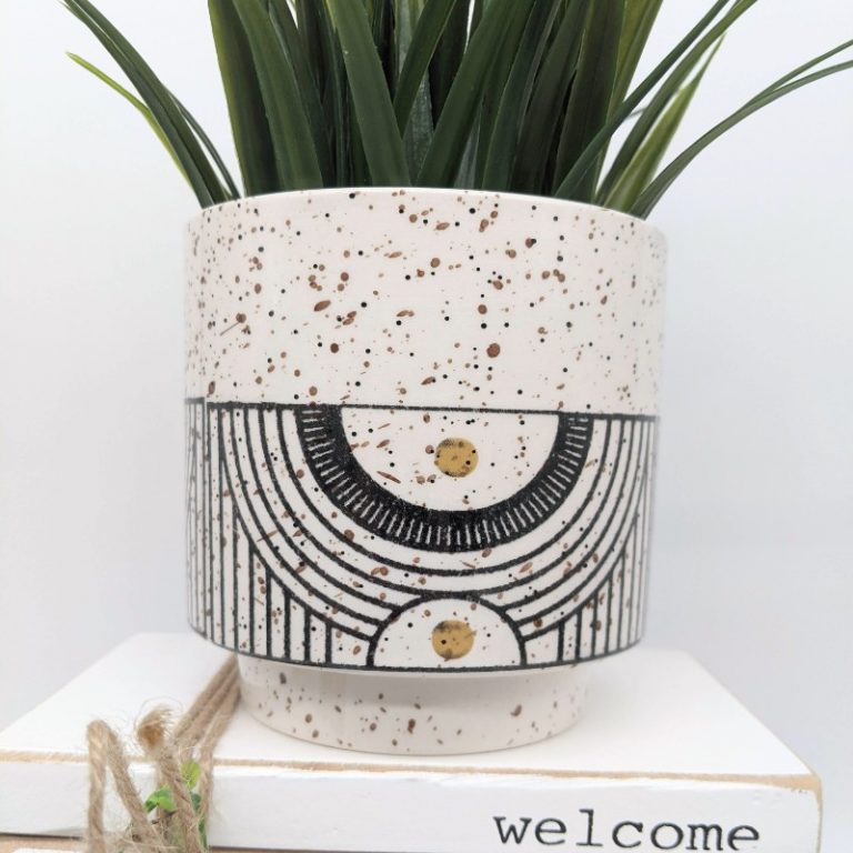 Terrazzo Look Black Aztec Planter Pot, 10cm | Dalisay
