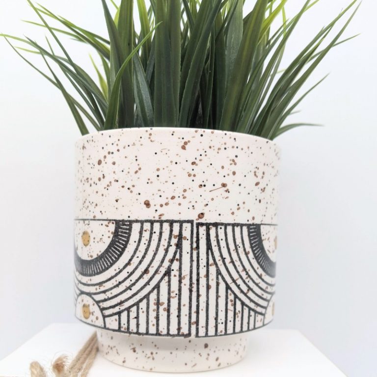 Terrazzo Look Black Aztec Planter Pot, 10cm | Dalisay