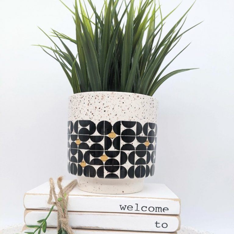 Terrazzo Look Black Circles Planter Pot, 10cm | Dalisay