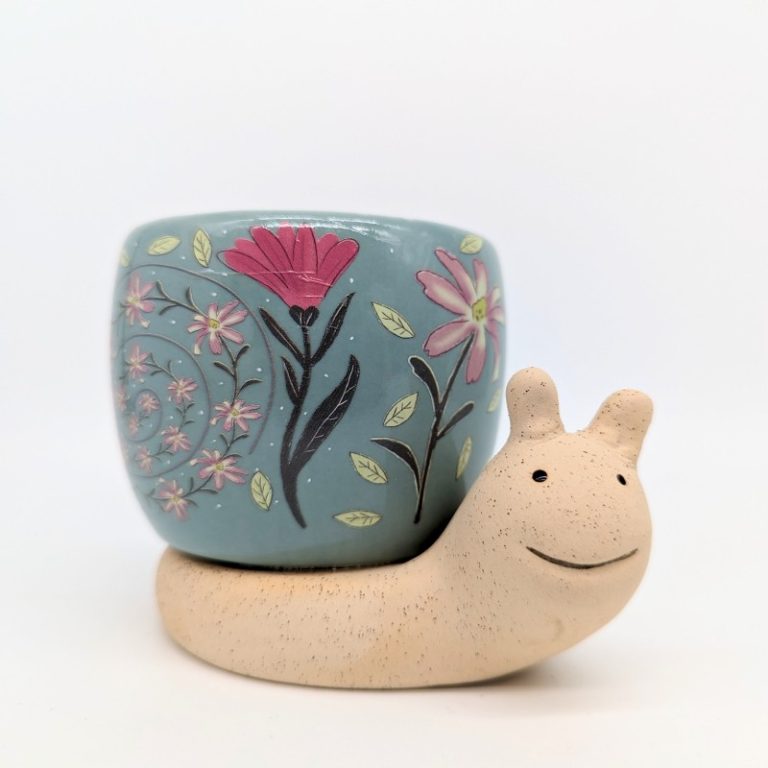 Blue Floral Snail Planter Pot | Dalisay
